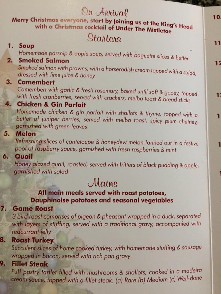 Menu at The Kings Head pub & bar, Altarnun, Five Lanes