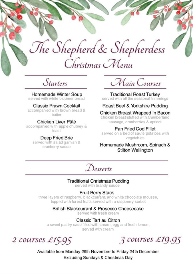 Menu at The Shepherd & Shepherdess Inn restaurant, Stanley