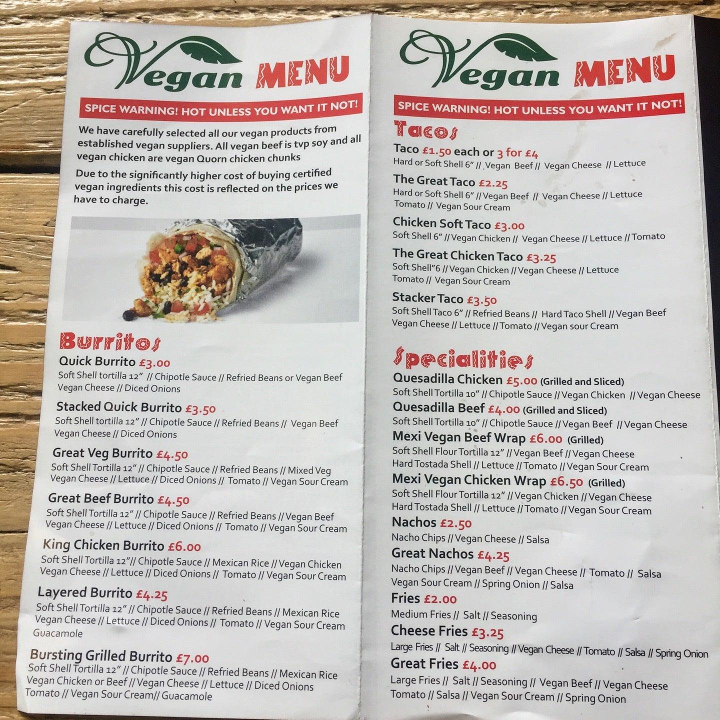 Menu at Wee Mexico restaurant, Dundee