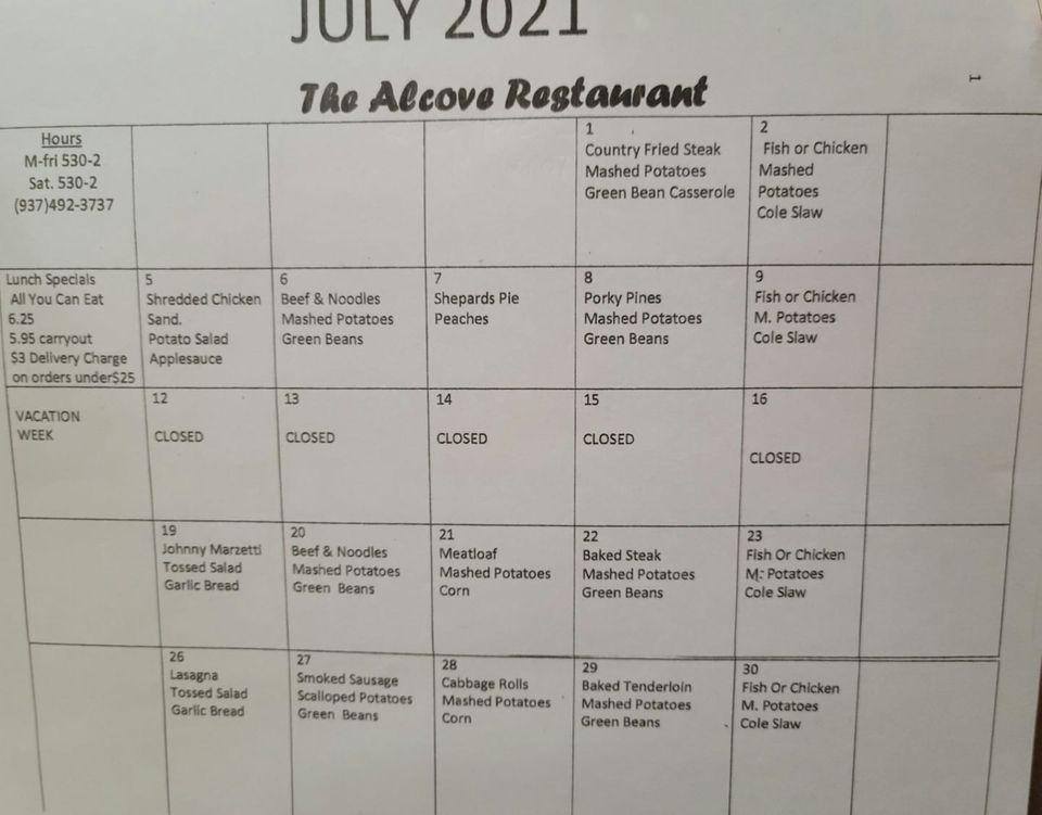 Menu at Alcove Restaurant, Sidney