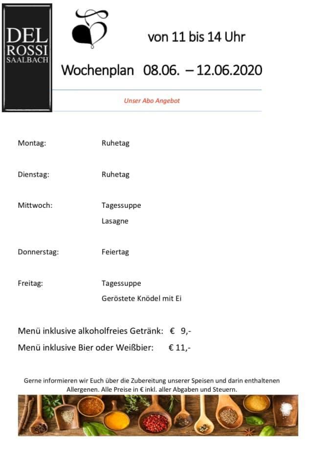 Menu at Del Rossi steakhouse, Saalbach-Hinterglemm