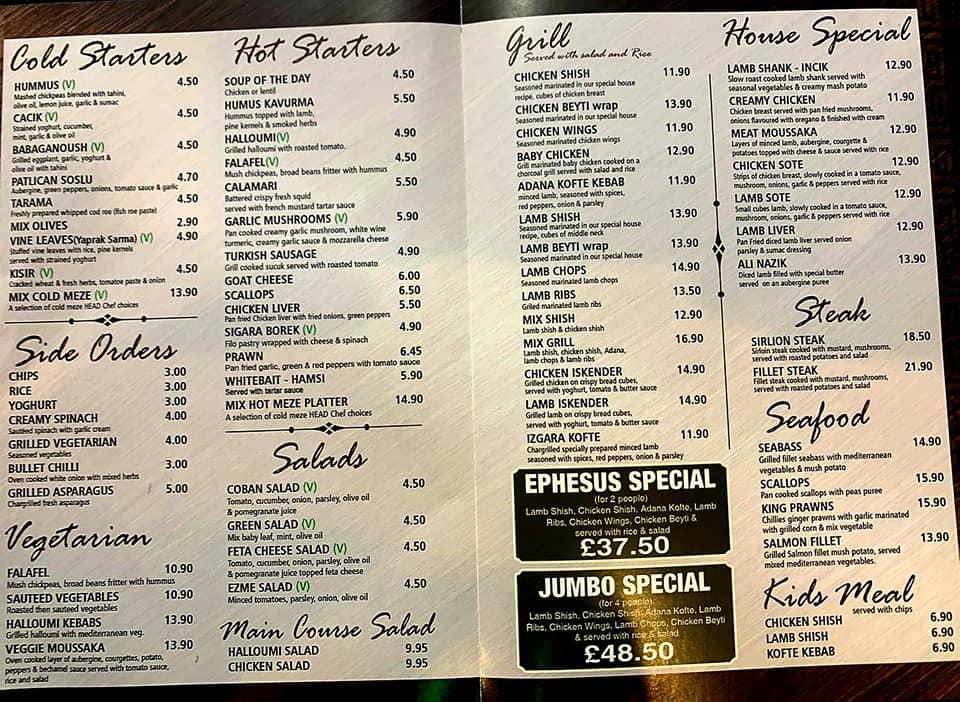 Menu at Ephesus Restaurant, Leighton Buzzard