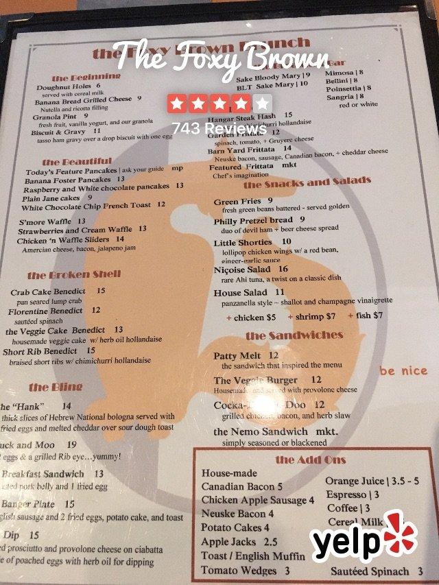 Menu at Foxy Brown restaurant, Fort Lauderdale