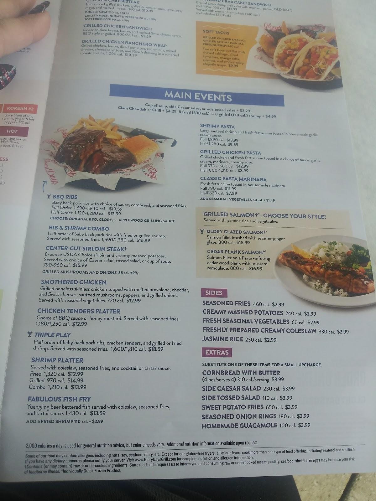 Menu at Glory Days Grill pub & bar, Towson, E Joppa Rd