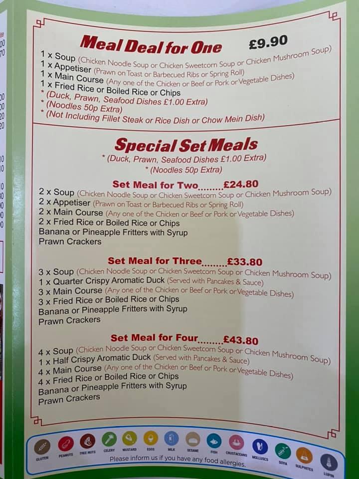 Menu at Green Jade fast food, Broxburn