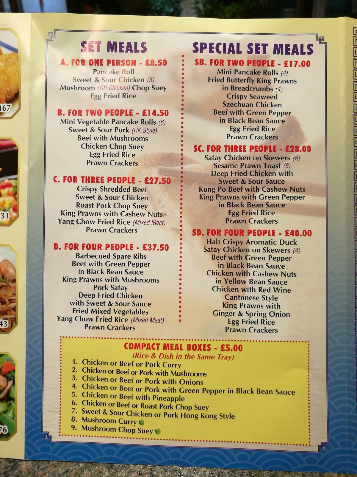 Menu at Hai Yang fast food, Aberystwyth