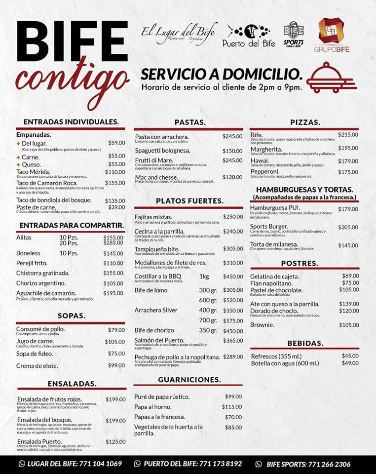 Menu at Puerto Del Bife steakhouse, Pachuca