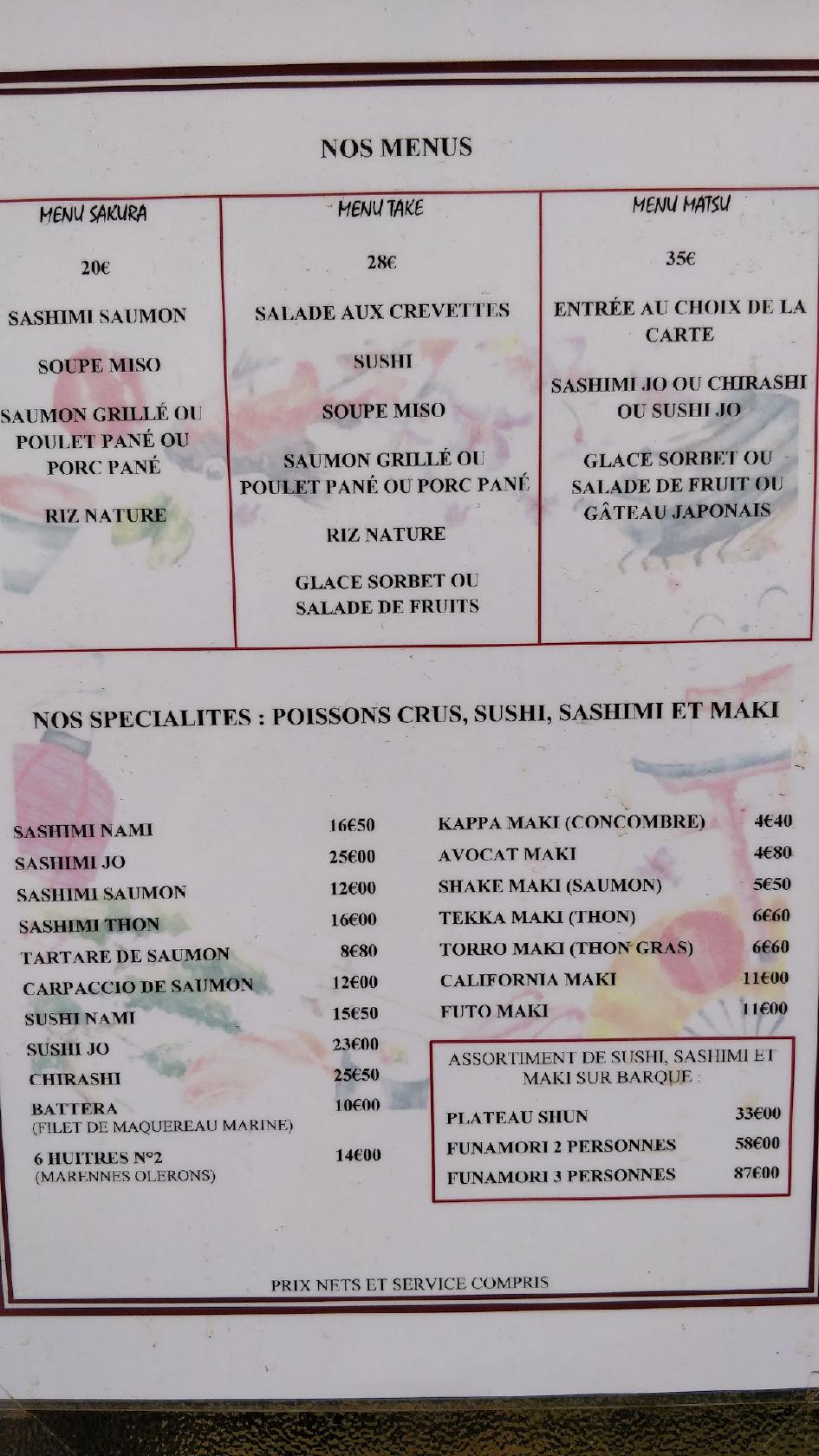 Menu au Restaurant SHUN, Toulouse