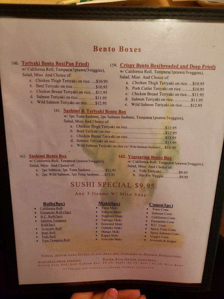 Menu at Sushi Ninja restaurant, Vancouver
