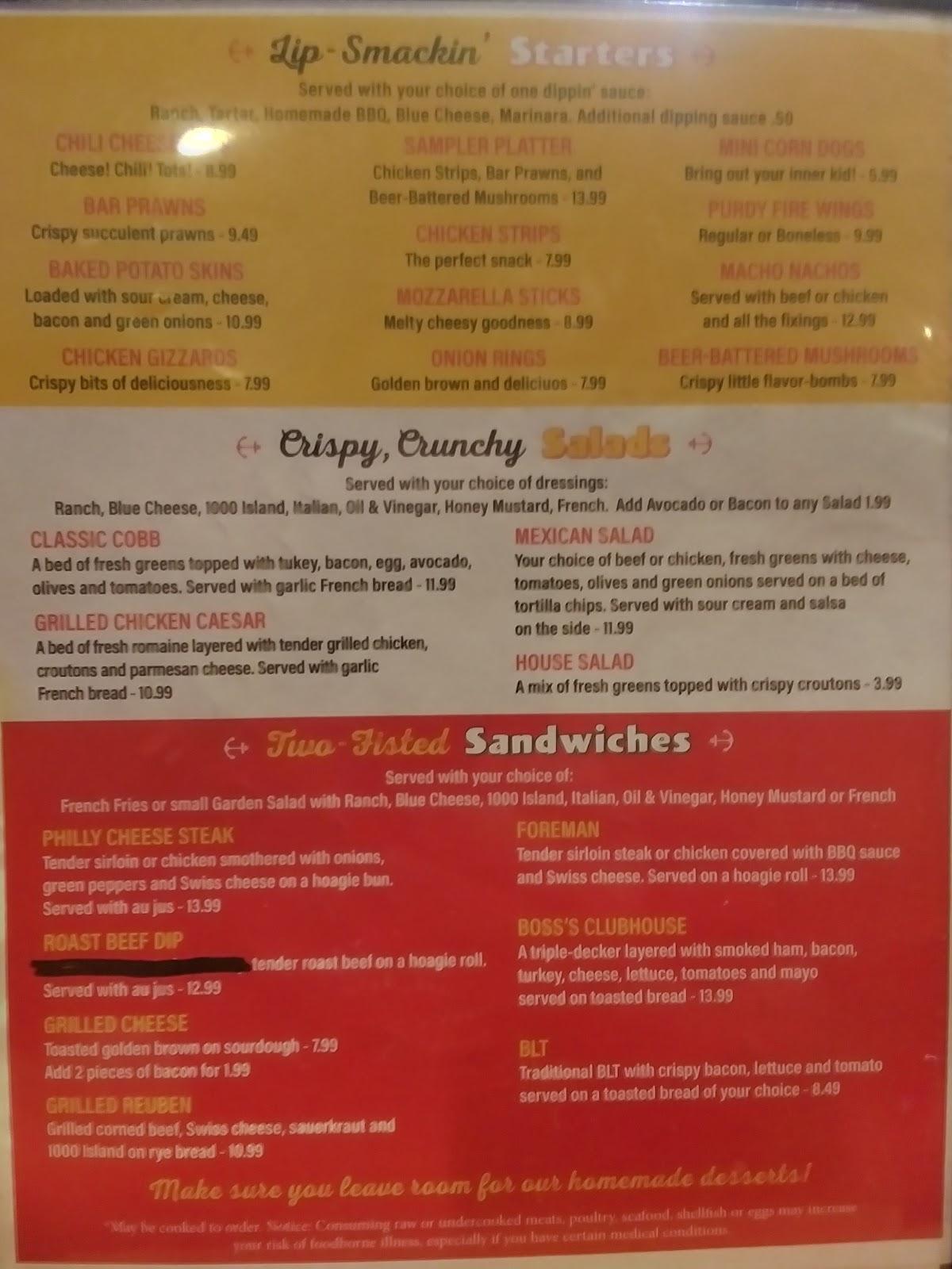 Menu at The Float restaurant, Gig Harbor