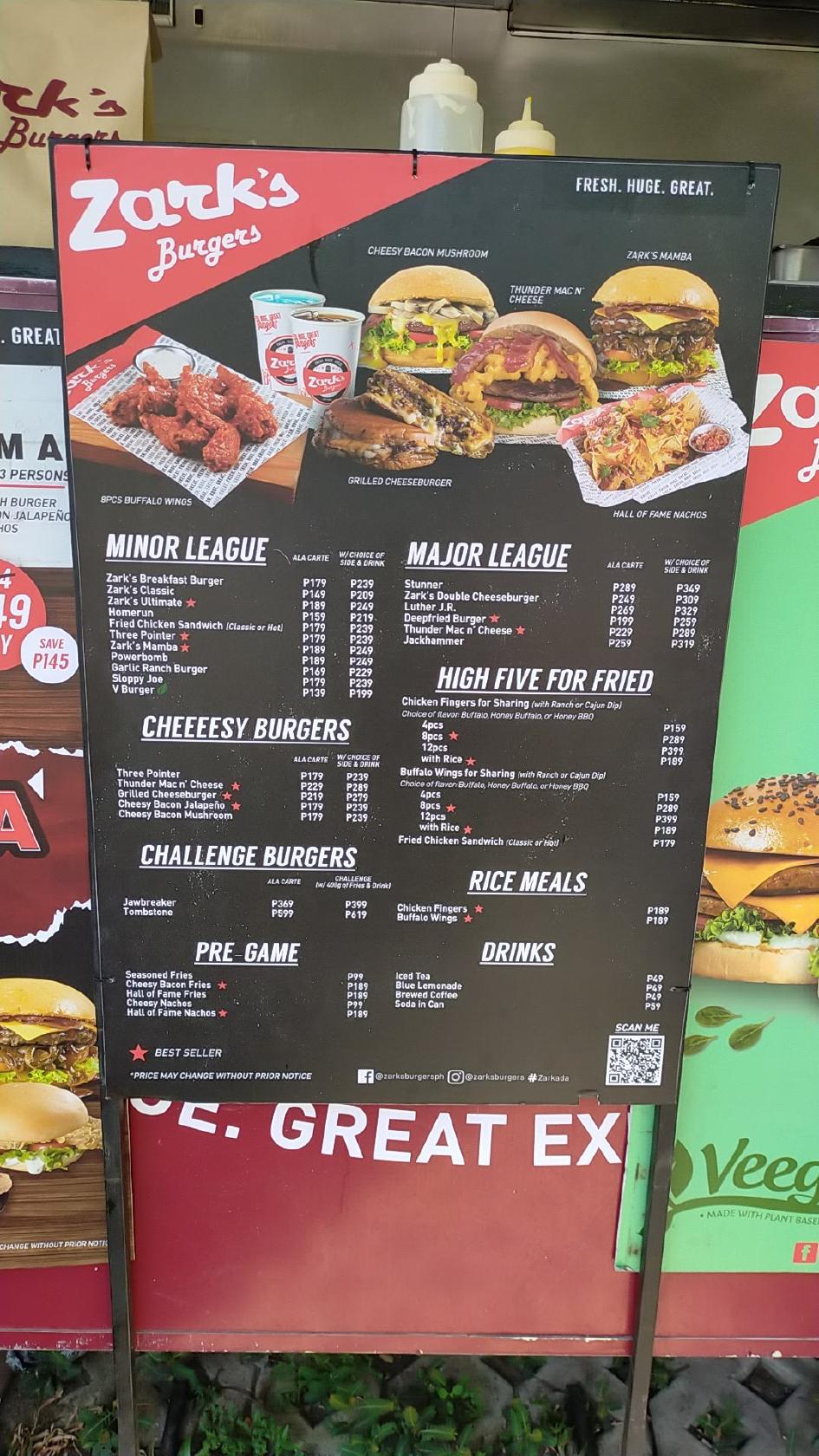 Menu at Zark's Burgers - Venice Piazza restaurant, Taguig