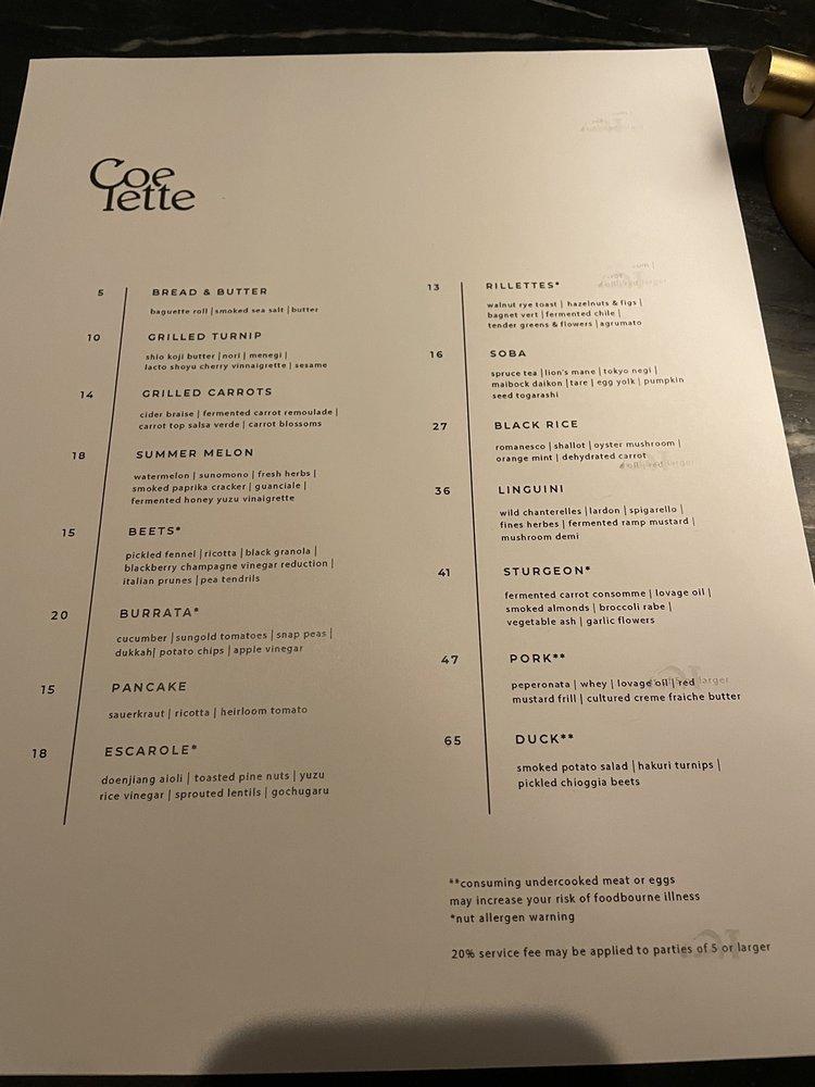 Menu at Coelette pub & bar, Jackson