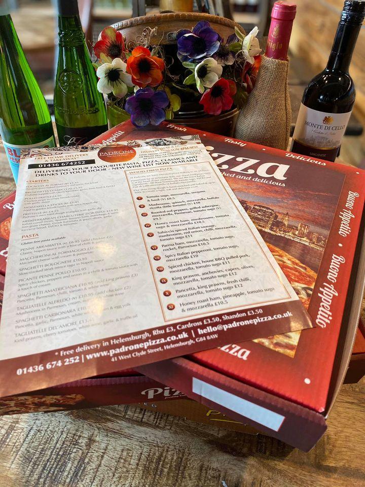 Menu at Padrone Pizza restaurant, Helensburgh