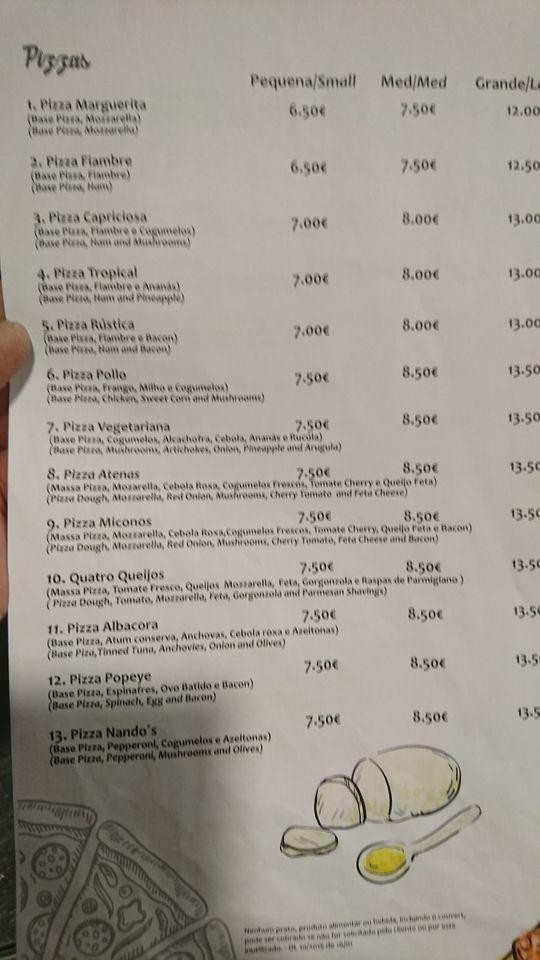 Menu em Tavira La Pizza restaurante, Tavira