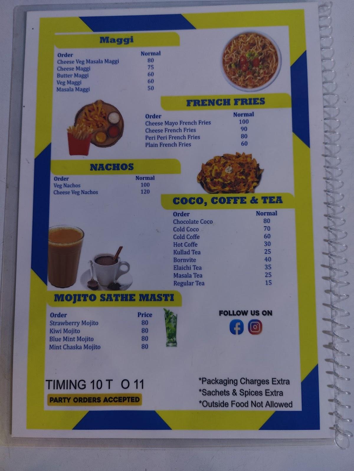 Menu at tc's rooftop cafe, Gandhinagar