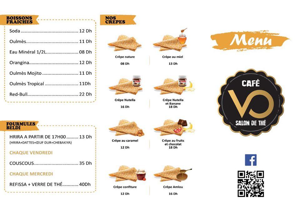 Menu at Cafe Victoria, Casablanca