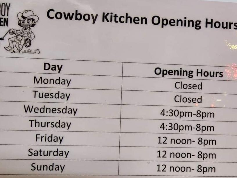 Menu at Cowboy kitchen restaurant, Motueka