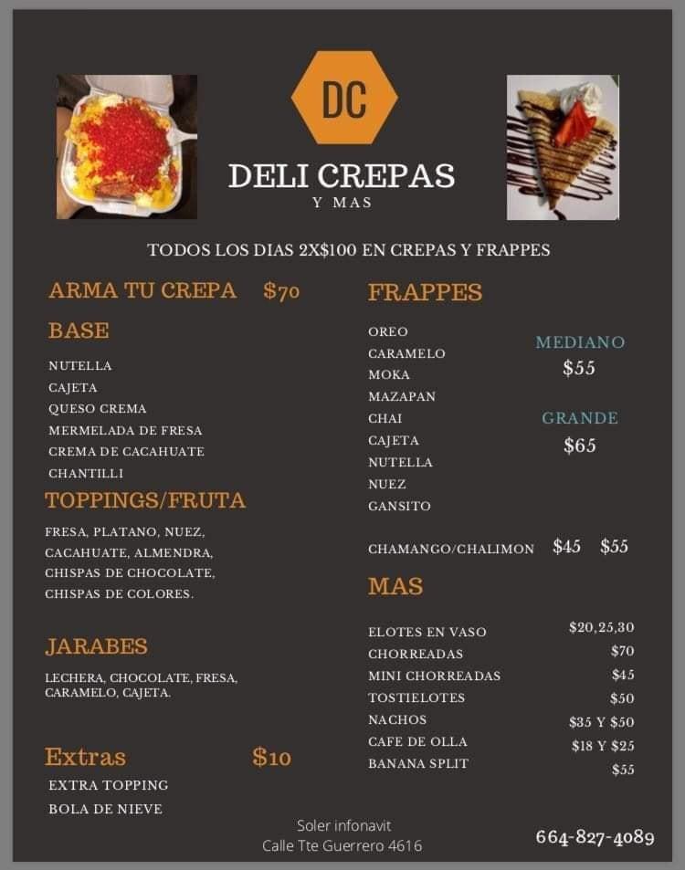 Menu at Deli Crepas cafeteria, Tijuana