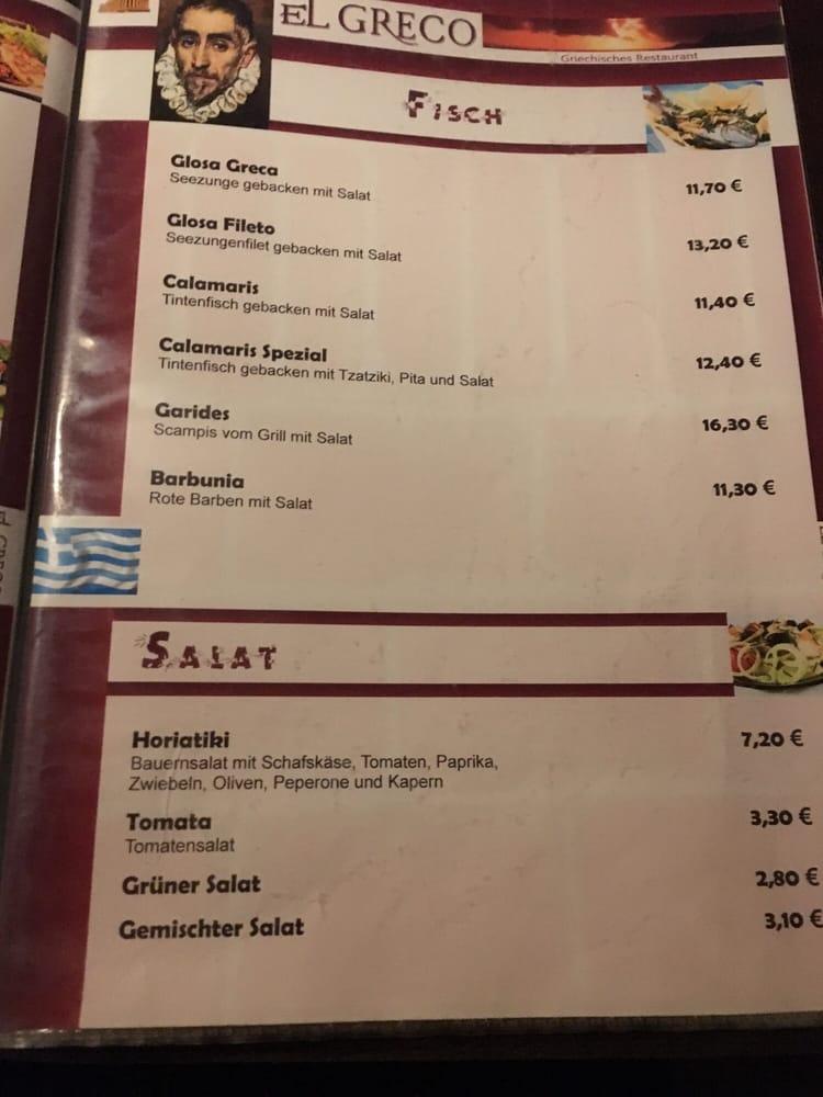 Speisekarte von El Greco griechisches Restaurant, Regenstauf