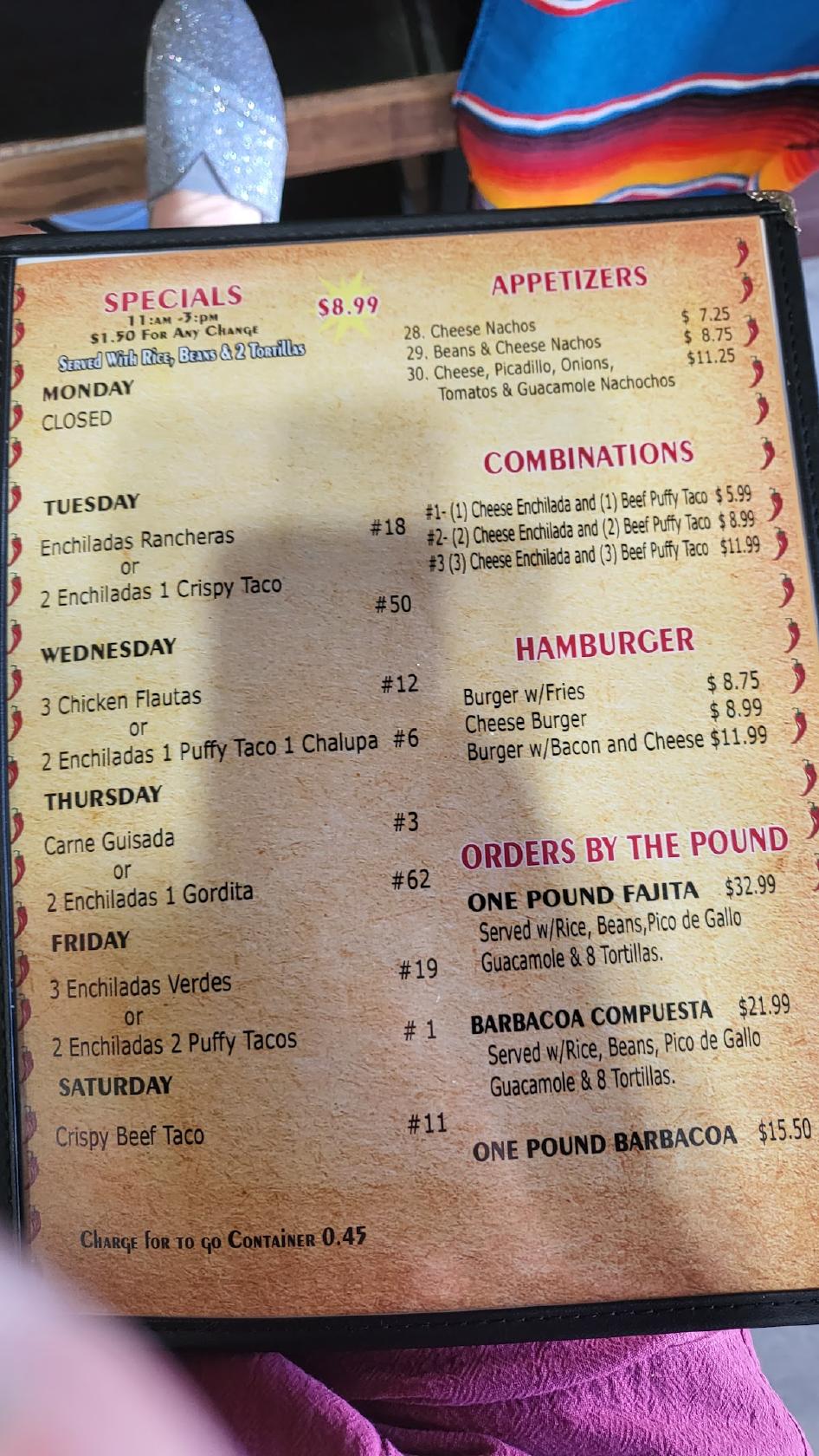 Menu at El cowboy restaurant grill, Seguin