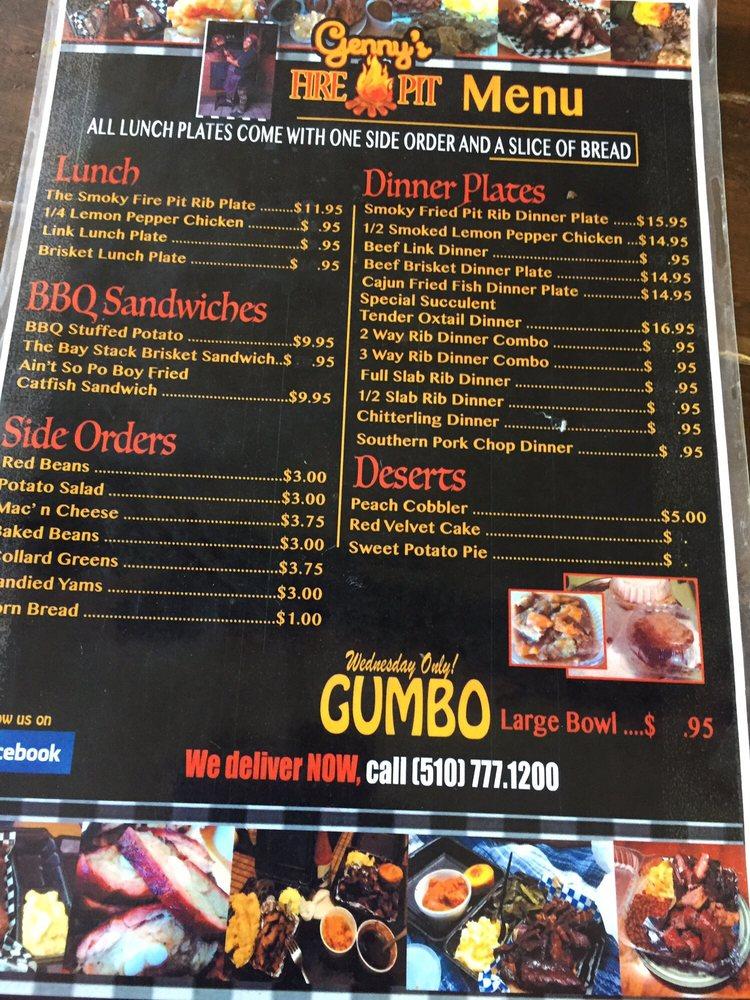 Menu at Genny's Fire Pit BBQ, Oakland