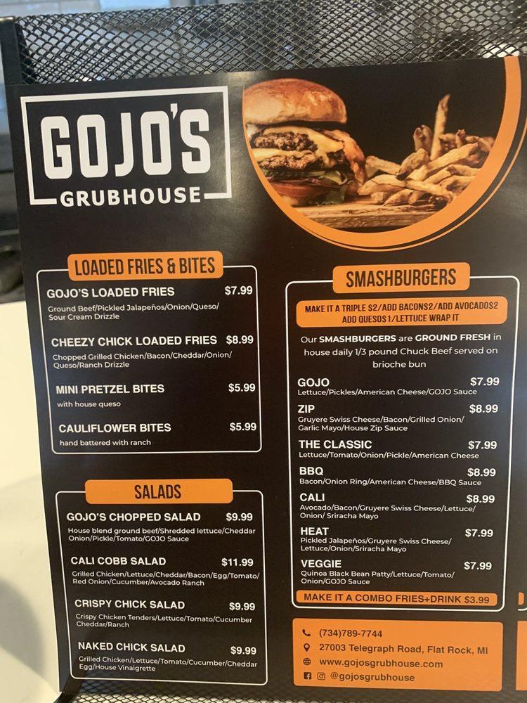 Menu at Gojo's Grubhouse restaurant, Flat Rock