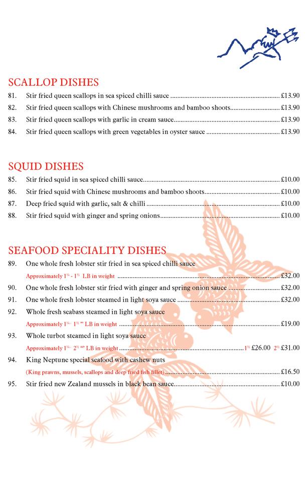 Menu at King Neptune restaurant, Newcastle upon Tyne, Parkside