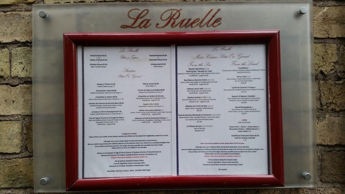 Menu at La Ruelle Wine Bar, Dublin