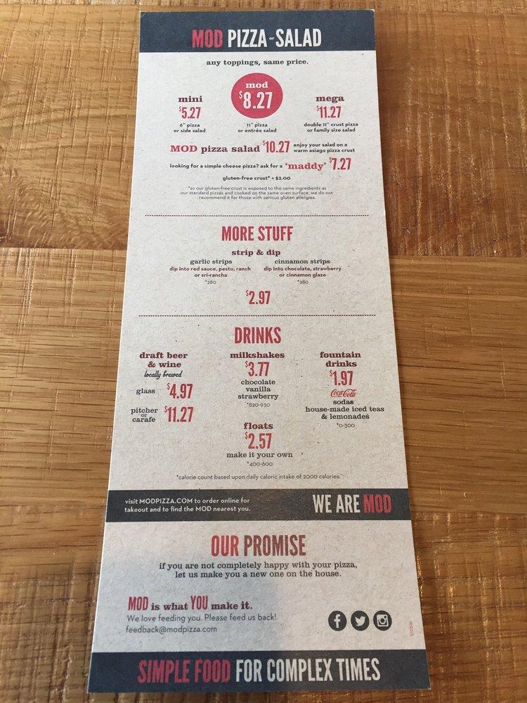 Menu at MOD Pizza pizzeria, Chantilly, Lee Jackson Memorial Hwy Suite S