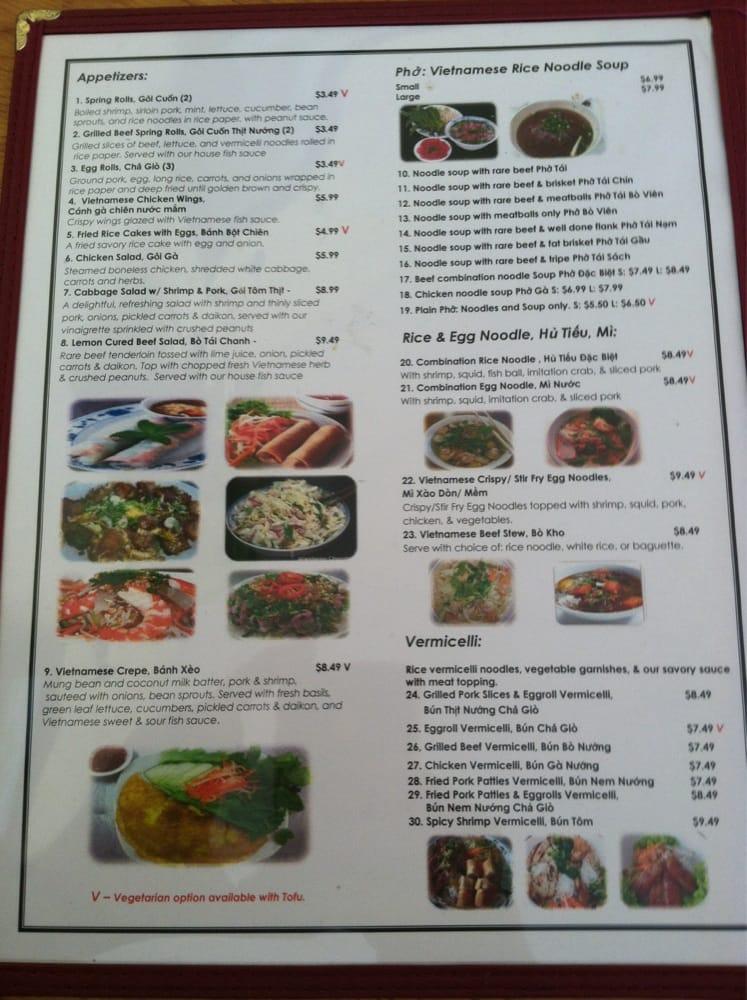 Menu at Pho 36 restaurant, Avon