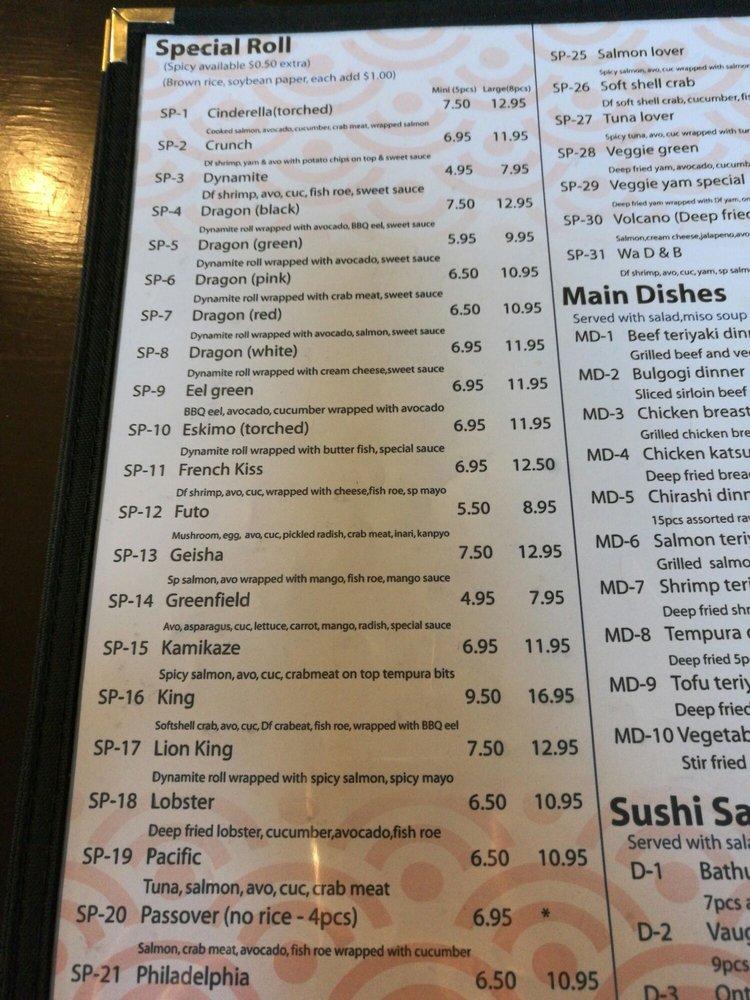 Menu at Sushi Wa restaurant, Vaughan