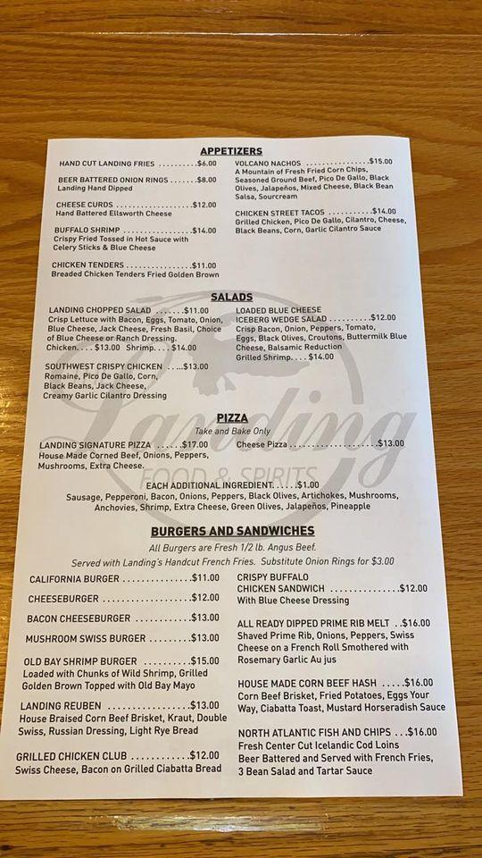 Menu at The Landing at Lake Alexander restaurant, USA, Copper Rd