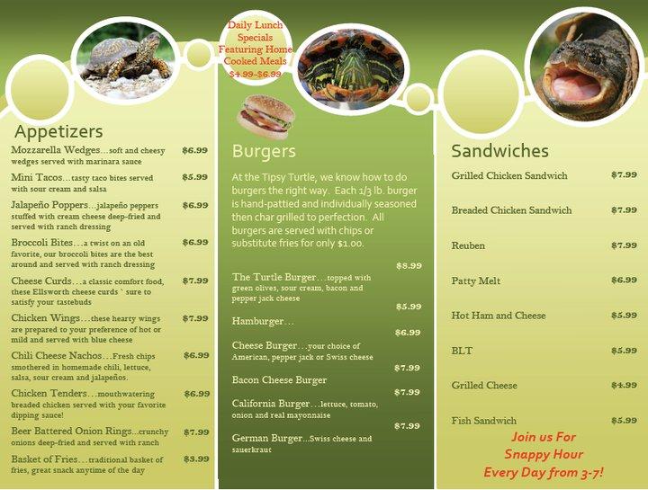 Menu at The Tipsy Turtle Bar & Grill, Red Wing