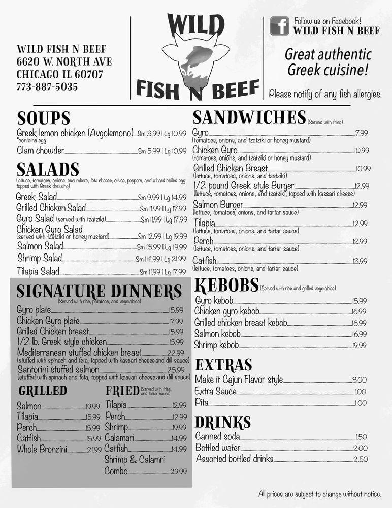 Menu at Wild Fish n Beef restaurant, Chicago