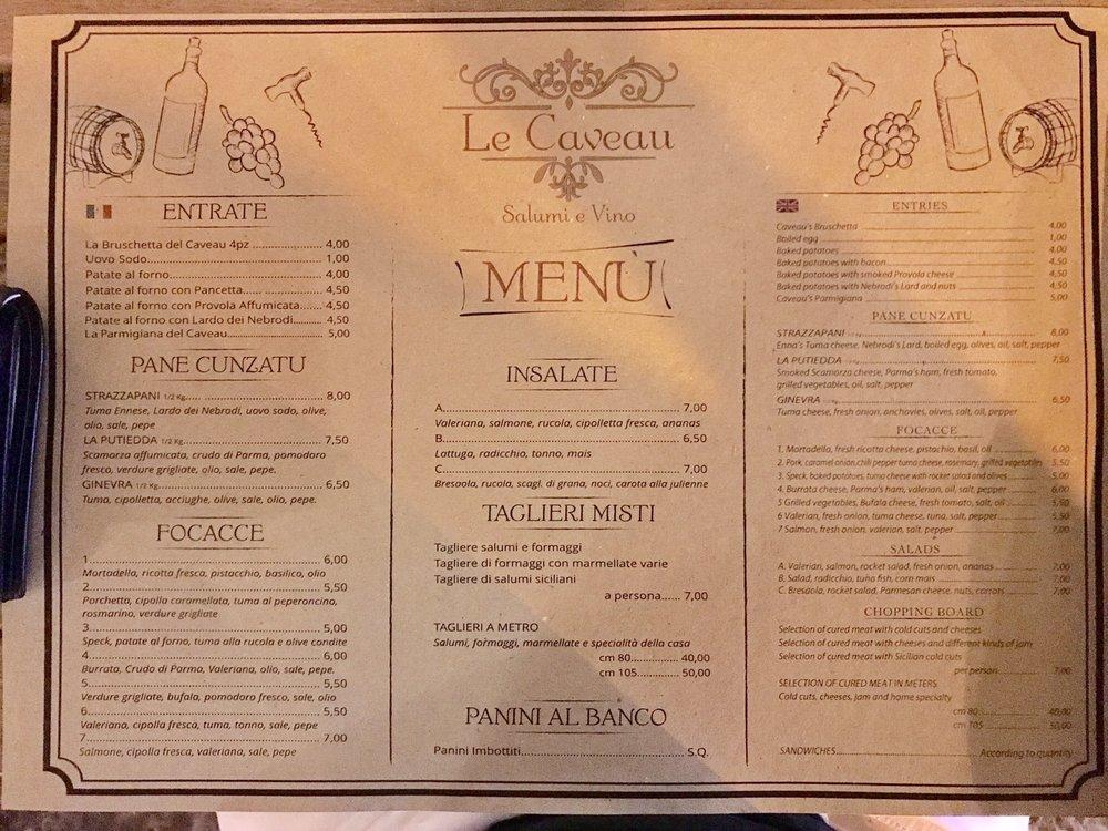 Menu da Le caveau pub & bar, Acireale