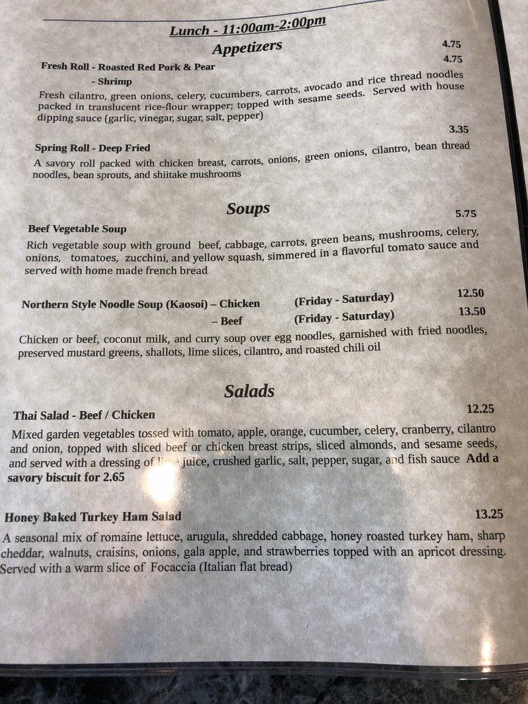 Menu at Mangrove cafe, Spokane Valley