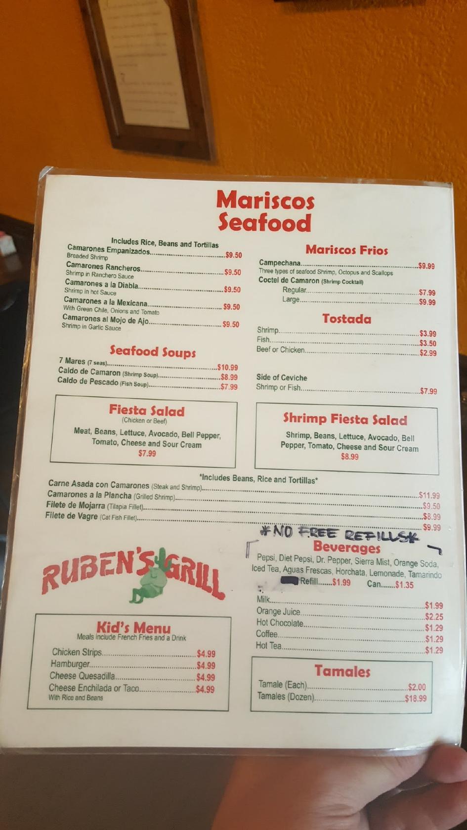 Menu at Ruben's Grill Mexican Restaurant, Albuquerque