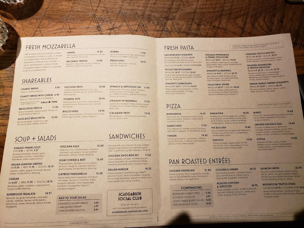 Menu at Scaddabush Italian Kitchen & Bar Burlington, Burlington