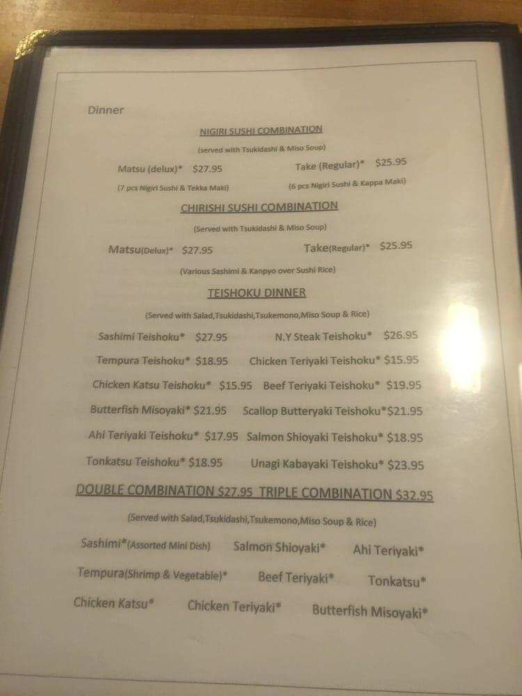 Menu at Akasaka restaurant, Honolulu