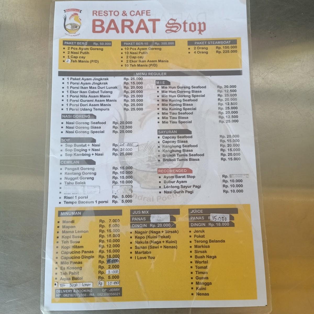 Menu at Barat stop Resto and cafe, Binjai