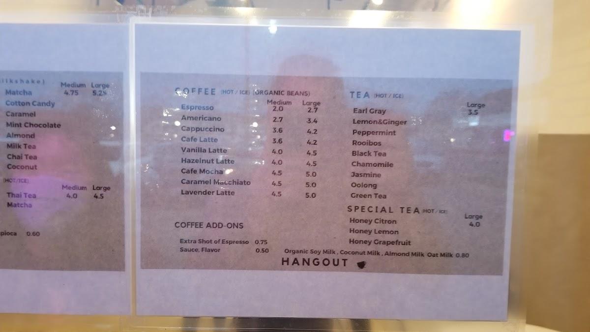 Menu at Hangout cafe, Palatine