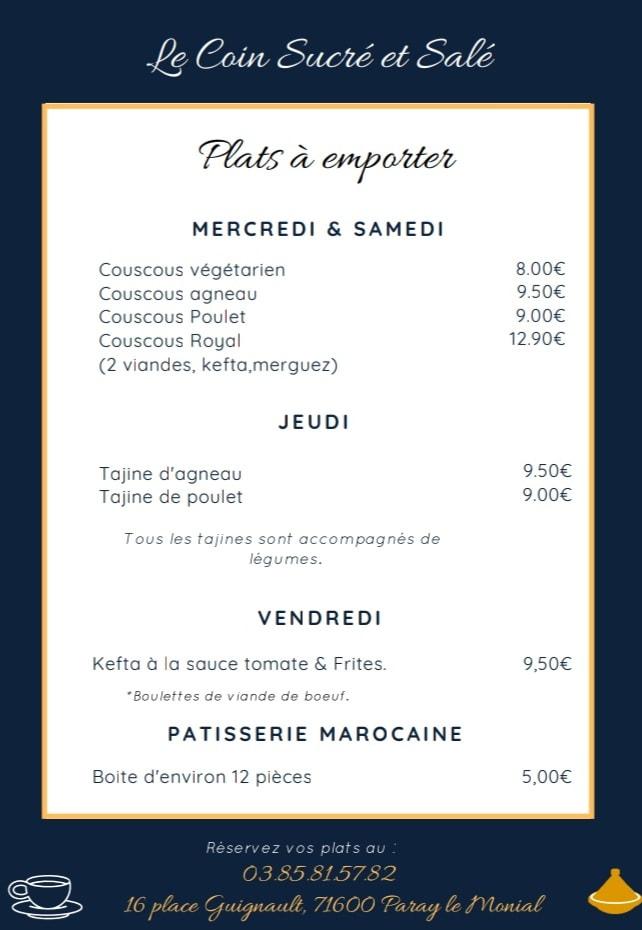 Menu au Le Coin Sucré & Salé restaurant, Paray-le-Monial