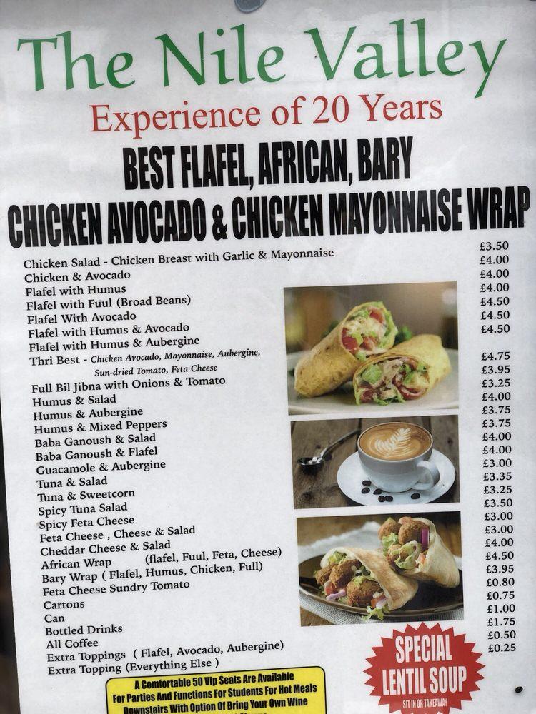 Menu at Nile Valley Cafe, Edinburgh