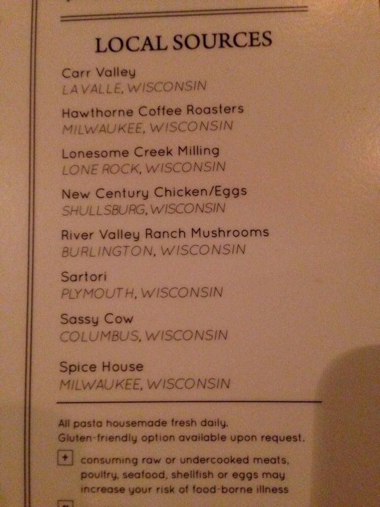 Carta del pub y bar Onesto, Milwaukee