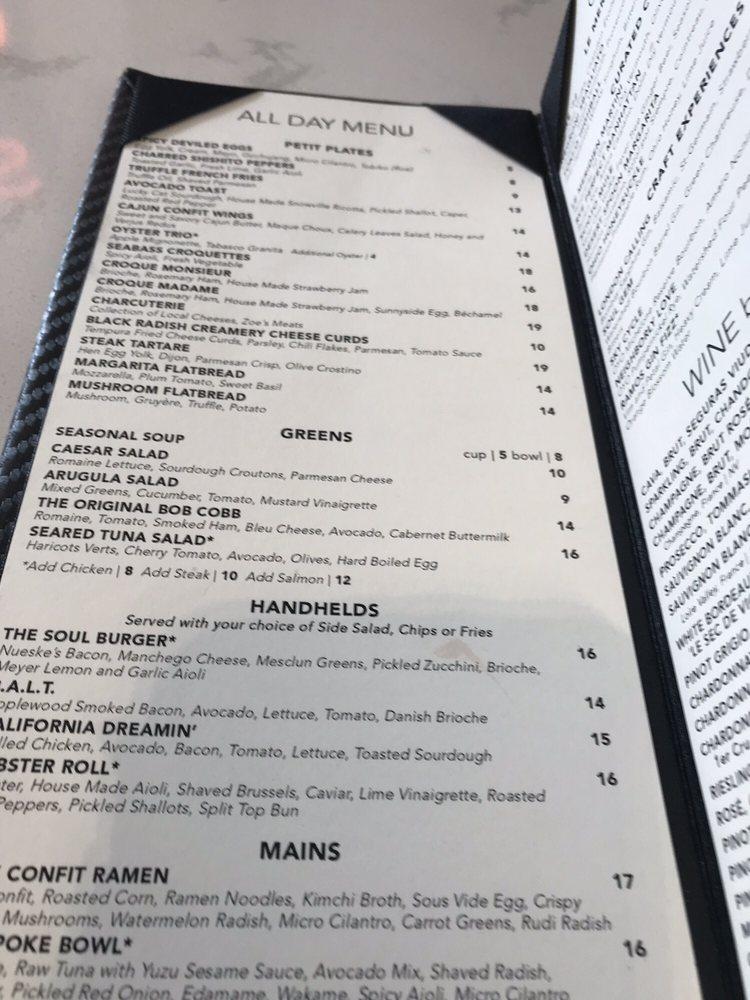 Menu at Soul at the Joseph pub & bar, Columbus