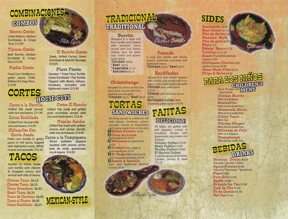 Menu at El Rancho Mexican Restaurant, Long Branch