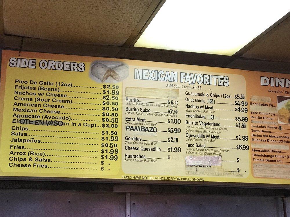 Menu at El Rey del Taco restaurant, Hammond