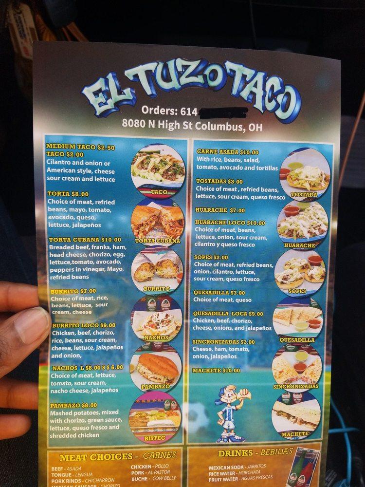 Menu at El Tuzo Taco, Columbus, N High St