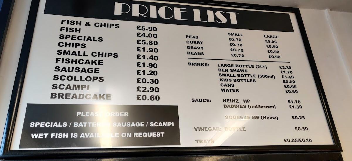 Menu at George A Green Fisheries fast food, Wakefield