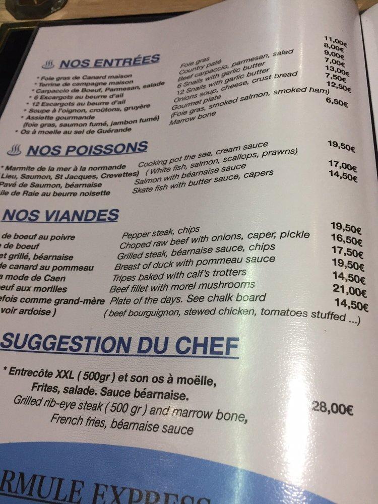Menu at Le Drakkar restaurant, Bayeux
